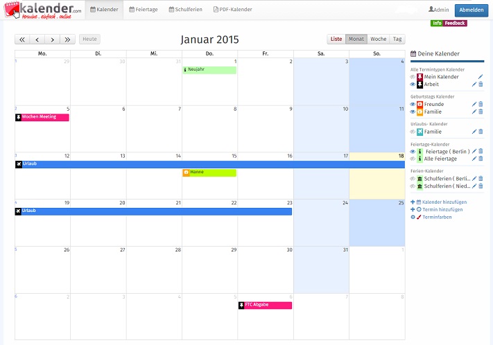Informations zum Online Termine-Kalender - Kalender.com