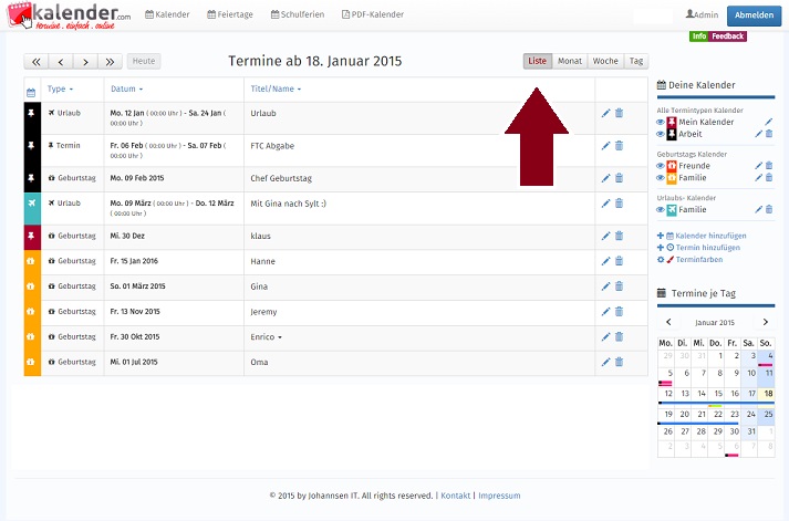 Infos zum Online Terminkalender - Kalender.com