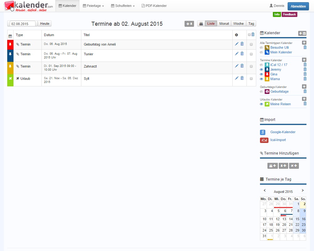 Informations zum Online Termine-Kalender - Kalender.com